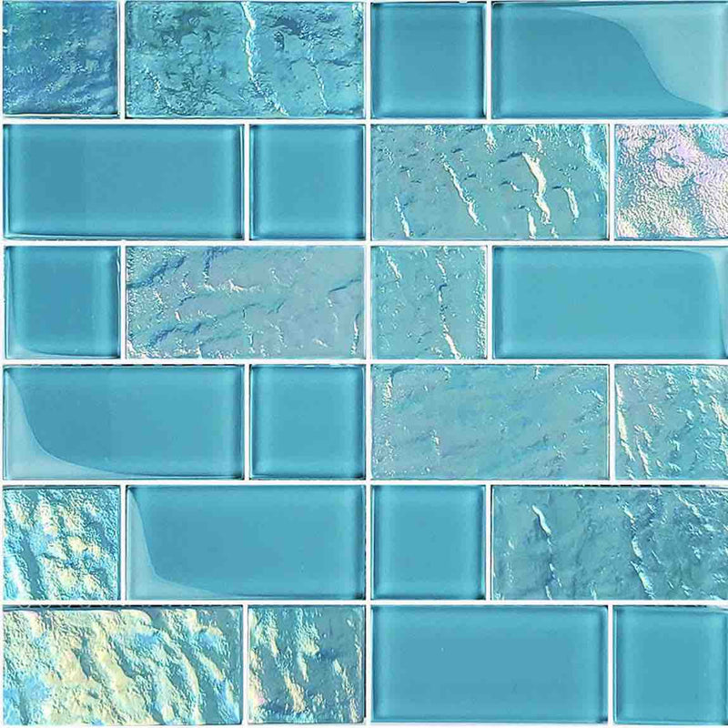 Iridescent Glass Mosaic Tile Sheen Aqua Mixed