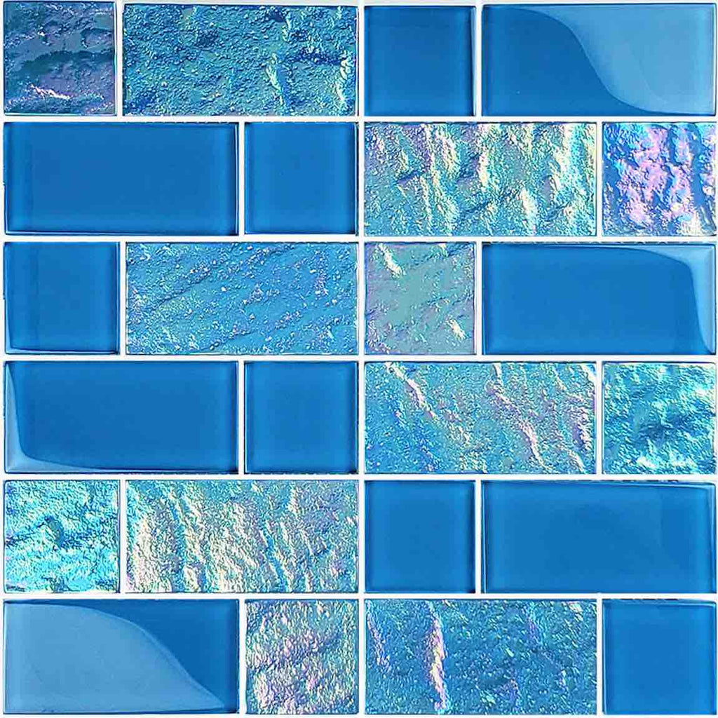 Iridescent Glass Mosaic Tile Sheen Blue Mixed