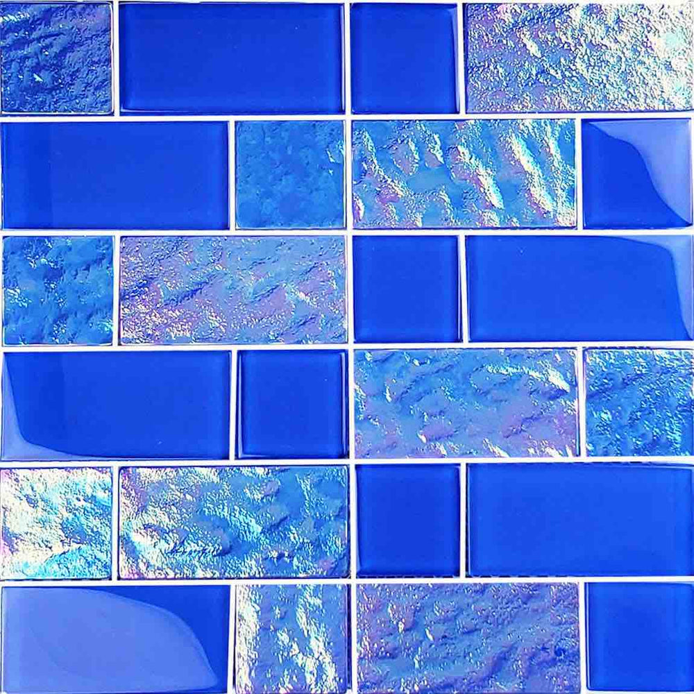 Iridescent Glass Mosaic Tile Sheen Royal Blue Mixed