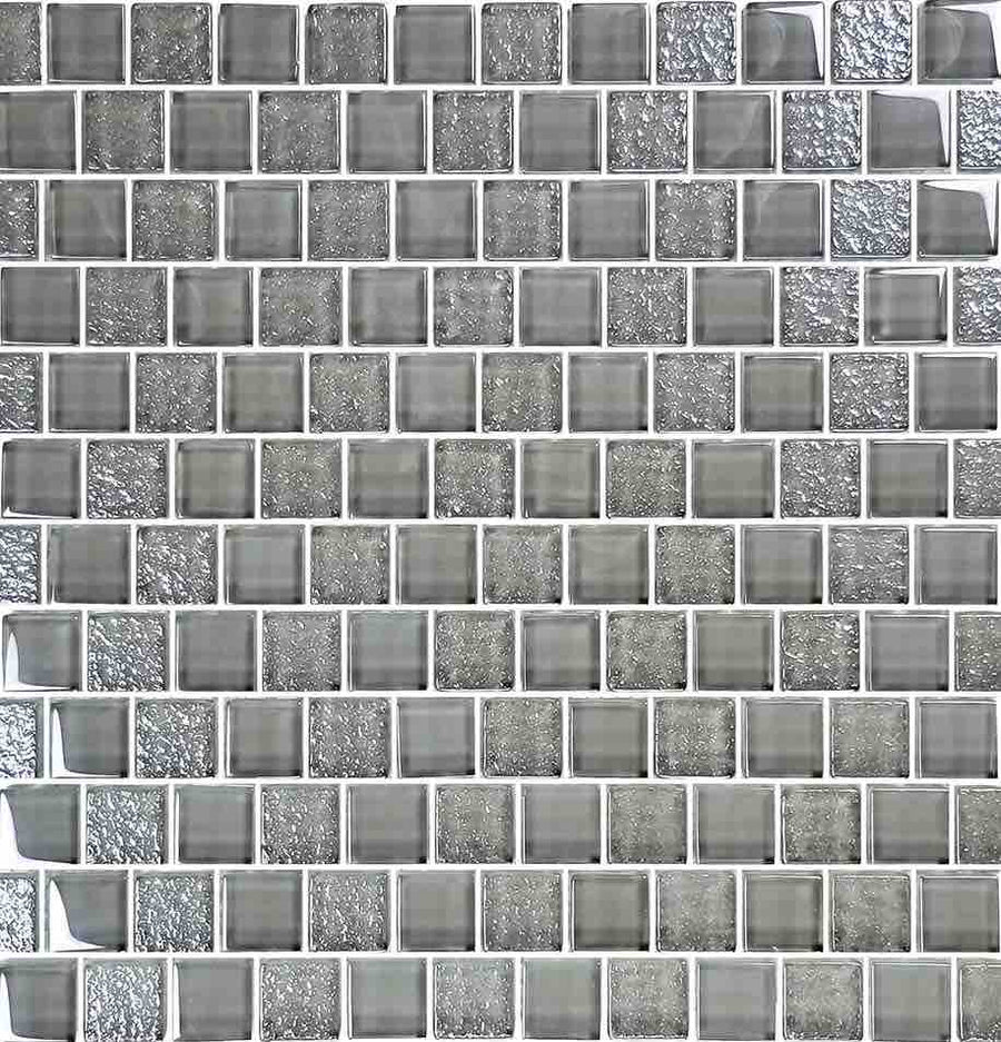 Glass Mosaic Tile Staggered Mirroring Grey 1x1