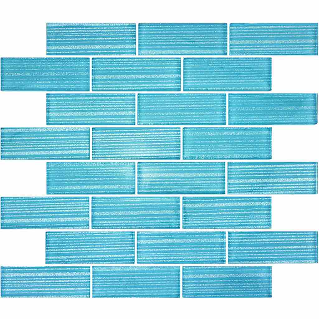 Glass Subway Tile Stripes Aqua 1.5x4 | Mineral Tiles
