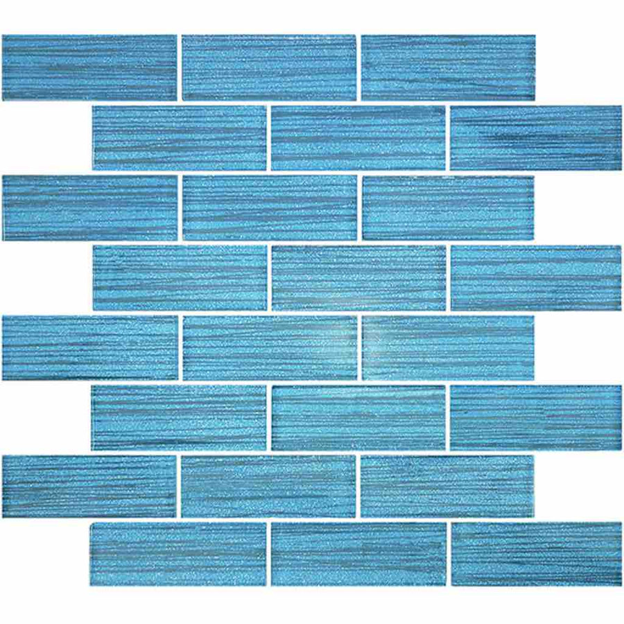 Glass Subway Tile Stripes Blue 1.5x4 | Mineral Tiles