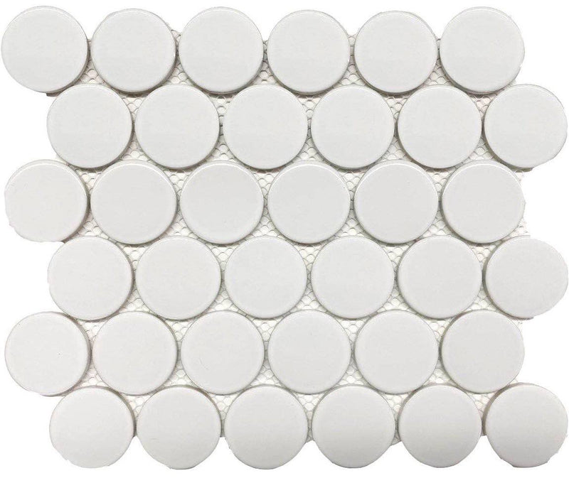 Glossy Porcelain Mosaic Tile Rounded White 2''