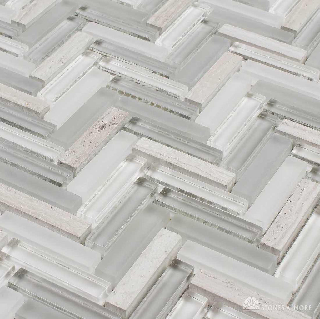 Herringbone Glass Stone Tile Haisa Light | Mineral Tiles