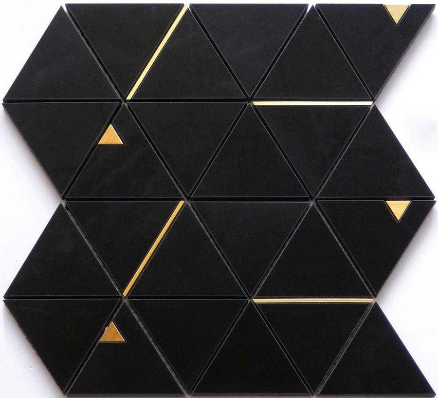 Inlay Brass Gold Black Tile Pyramid | Mineral Tiles