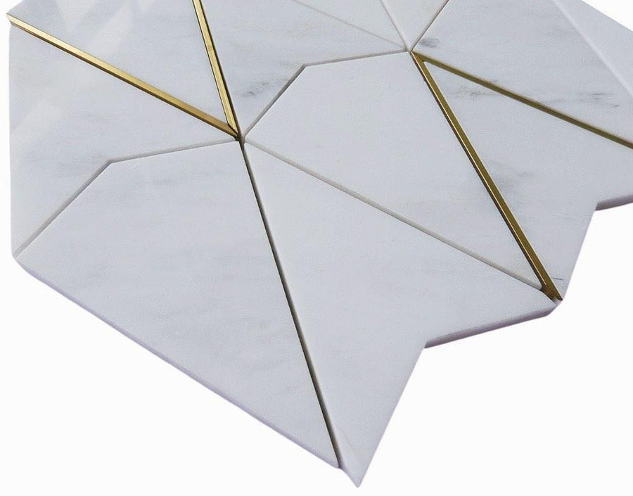 Inlay Brass Gold Calacatta Marble Tile | Mineral Tiles