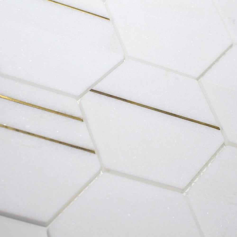 Inlay Brass Gold Hexagon Thassos Tile | Mineral Tiles