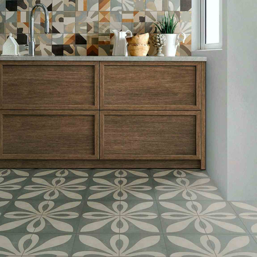 Patterned Porcelain Tile Cement One 8x8 Rectified Matte Finish