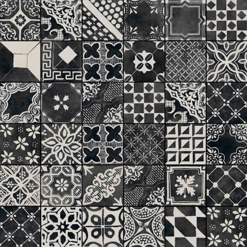 Patterned Italian Porcelain Tile Nero Blend 8x8