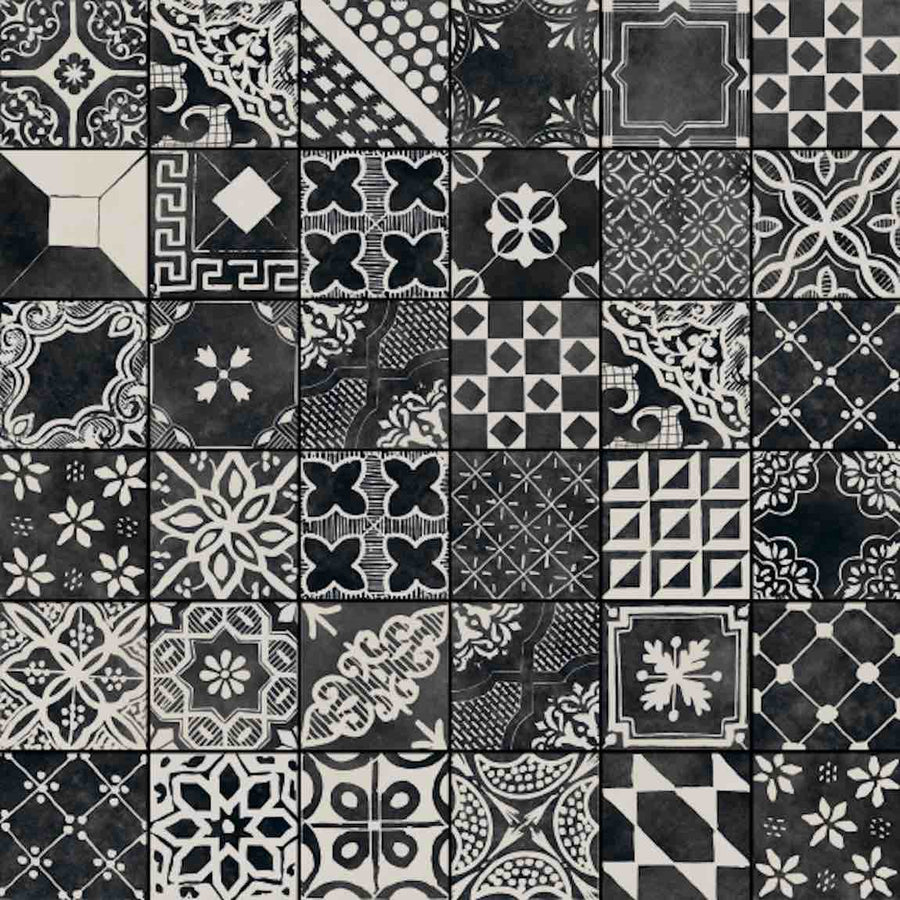 Patterned Italian Porcelain Tile Nero Blend 8x8