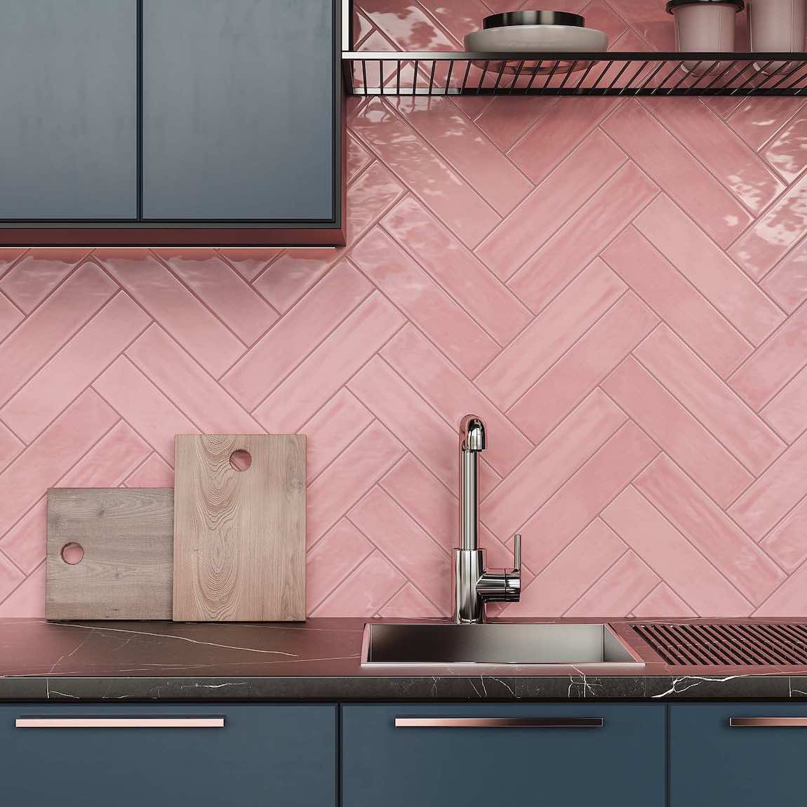 Slide Pink Glossy 3x12 Subway Wall Tile | Mineral Tiles