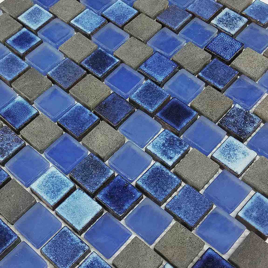 Glass Mosaic Tile Staggered Lava Blue 1x1 | Mineral Tiles