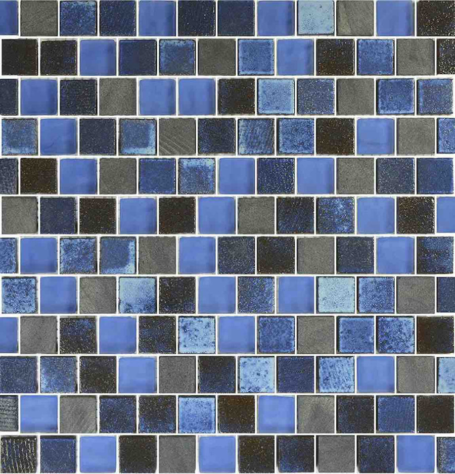 Glass Mosaic Tile Staggered Lava Blue 1x1 | Mineral Tiles