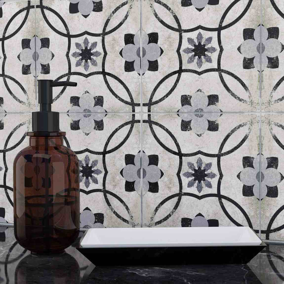 Vintage Patterned Tile Monarch Gray 9x9 | Mineral Tiles